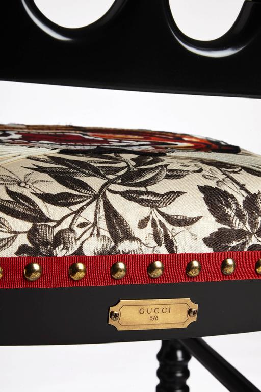 Unique Chair by Gucci. Hand Embroidered Tiger on Black Herbarium Fabric ...