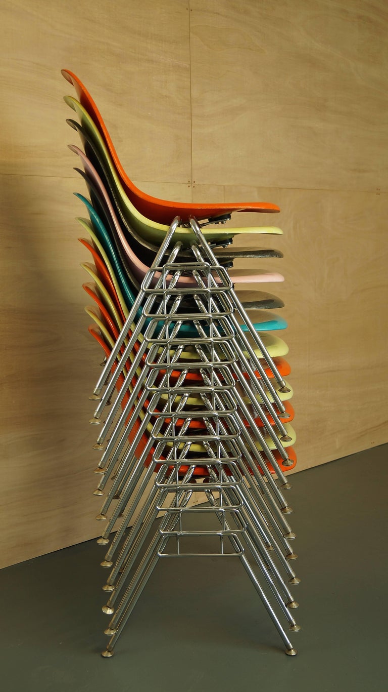 Vintage Midcentury Eames Fiberglass Stacking Shell Chairs, DSS-N Side ...