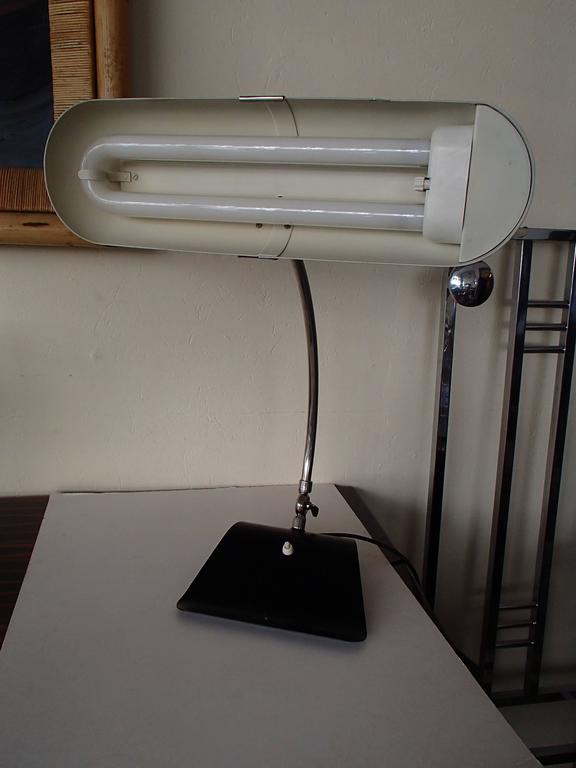 Big Bauhaus Black and White Neon Desk Lamp Chrome For Sale at 1stDibs