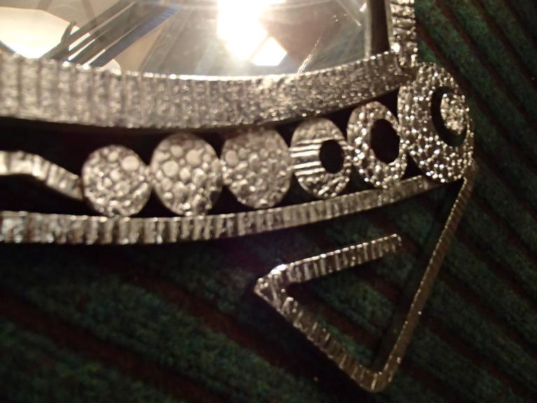 Art Deco Forged Iron Silver Oval Decorative Mirror For Sale at 1stDibs