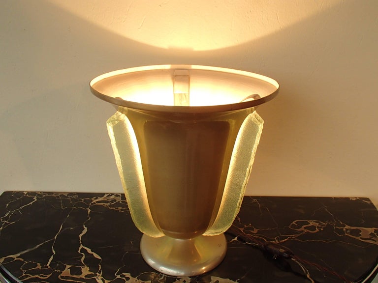 Art Deco Tulip Table Lamp with Thick Glass Inlays Golden For Sale at ...