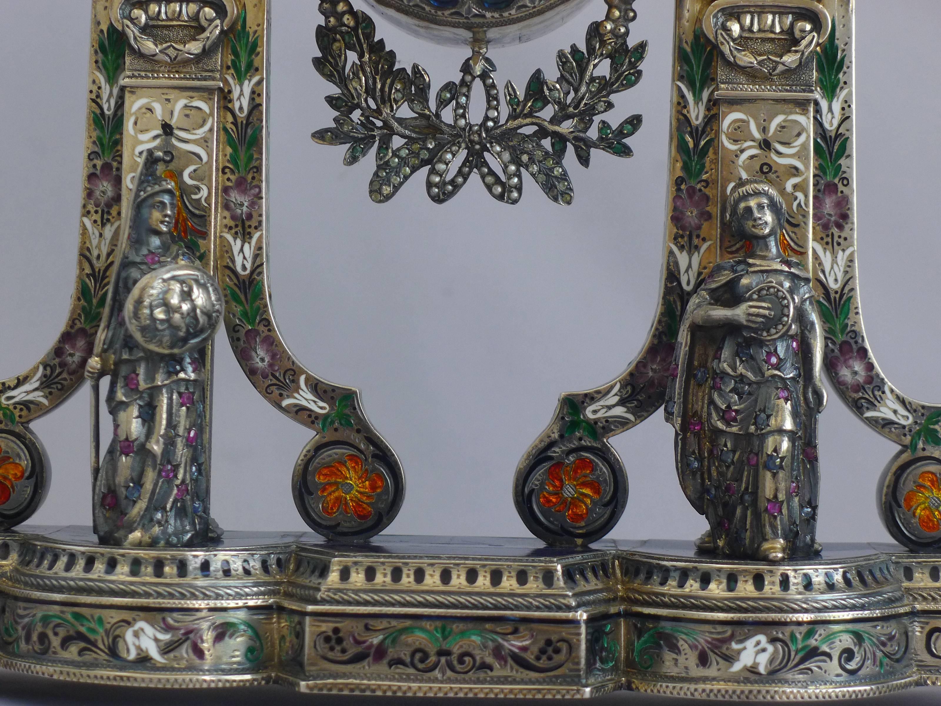 Antique Viennese Silver Gilt and Enamel Clock Modelled as a Fire ...