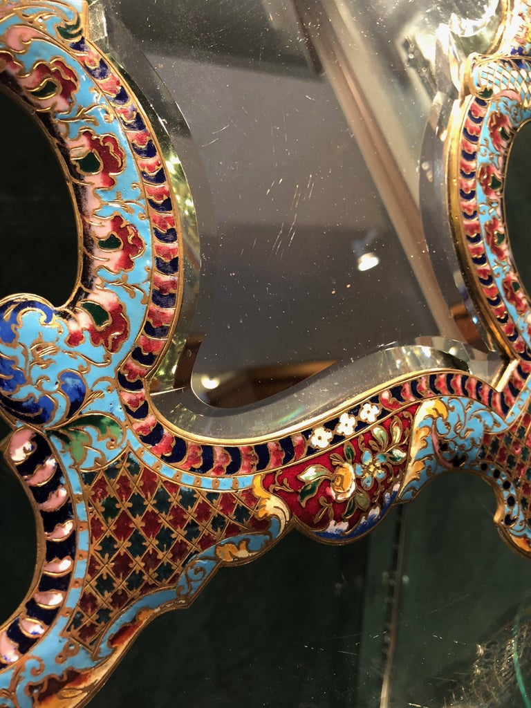 French 19th Century Champlevé Bronze and Enamel Mirror, circa 1880 For ...