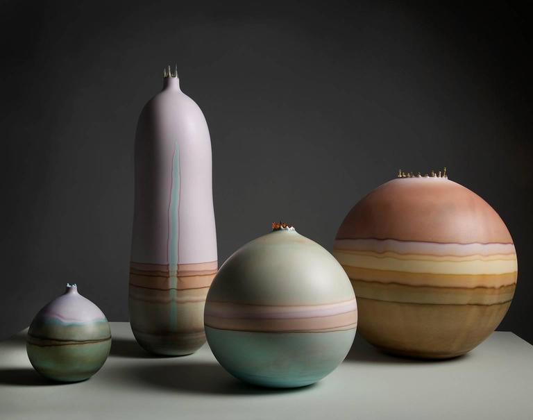 Unique Handmade 21st Century Mint, Rust and Turquoise Dip-Dyed Round ...