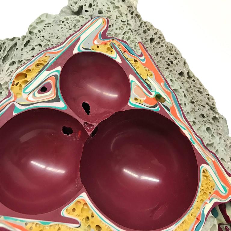 Unique Handmade Geode Sculpture in Burgundy and Sage Green For Sale at ...