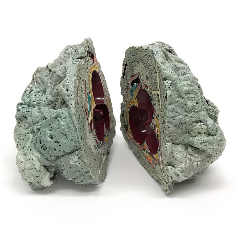 Unique Handmade Geode Sculpture in Burgundy and Sage Green For Sale at ...