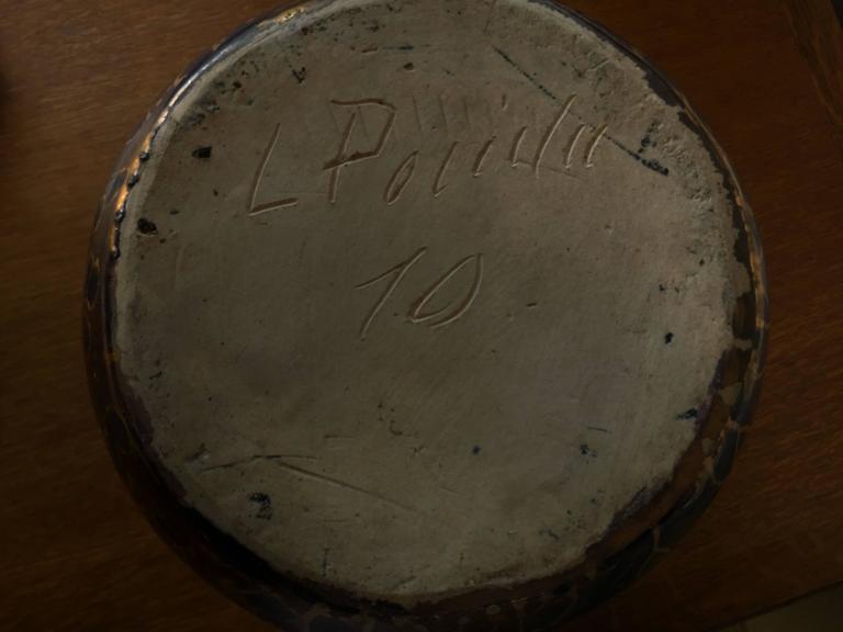 Exceptional Leon Pointu Large Art Deco Stoneware Vase with Spatter Gold ...