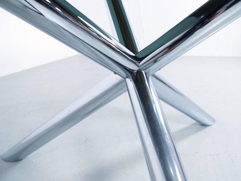 1970s Round Dining Table in Chrome and Smoked Glass by Roche Bobois For Sale at 1stDibs