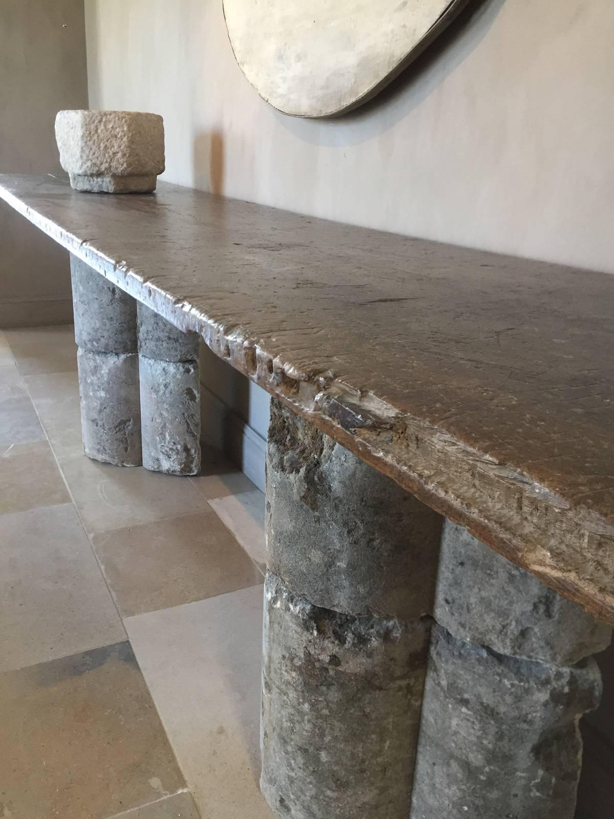 Console Side Table from Gothic Stone Colomns and 18th Century Walnut at ...