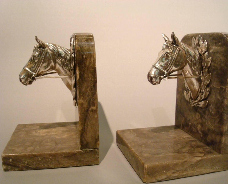 Equestrian Polo Horse Busts Bookends, France, 1930s at 1stDibs