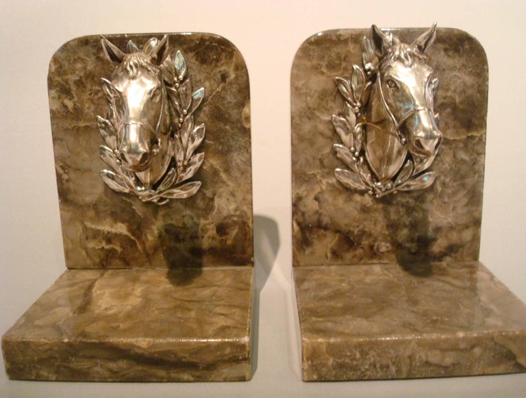 Equestrian Polo Horse Busts Bookends, France, 1930s at 1stDibs