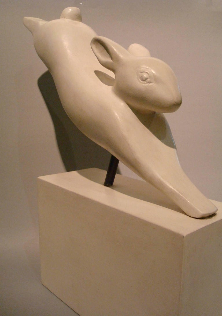 Art Deco Running White Snow Rabbit - Hare Sculpture - Wooden Hand ...