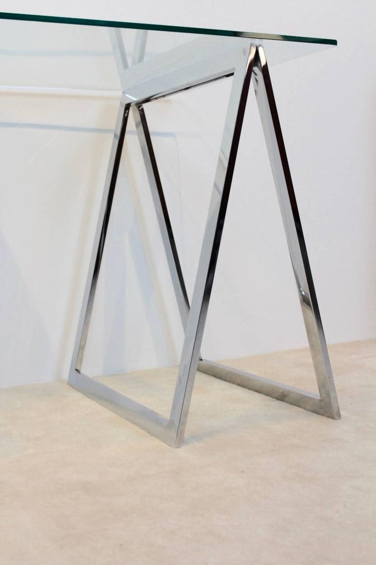 One of a Kind Chrome Trestle Leg Side Table at 1stDibs