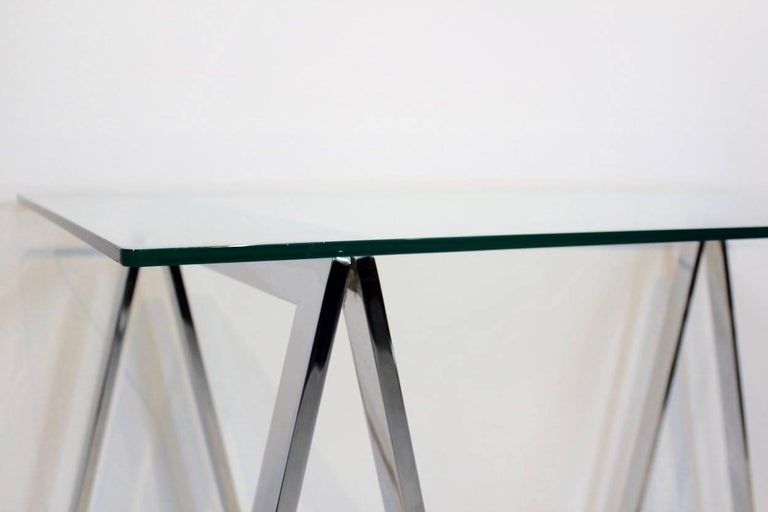 One of a Kind Chrome Trestle Leg Side Table at 1stDibs
