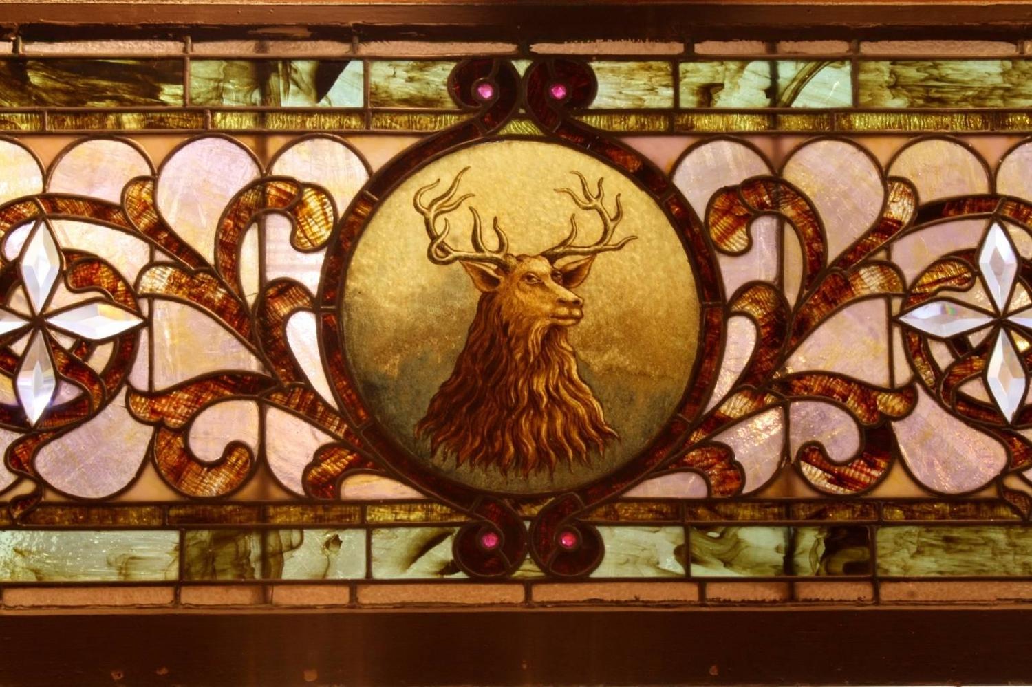 19th Century German Stained Glass Panel with Painted Red Stag For Sale ...