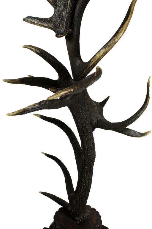 German Red Stag Antler Hall Tree with Carved Base at 1stDibs