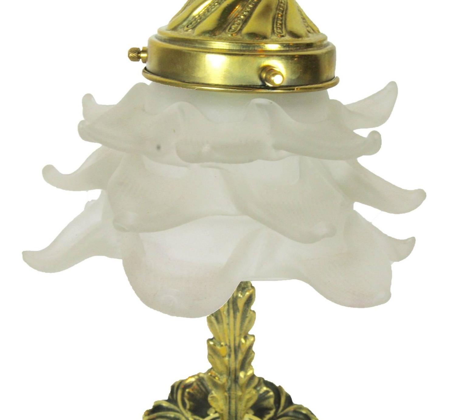 Set of Two Art Nouveau Brass and Frosted Glass Flower Lamps For Sale at ...