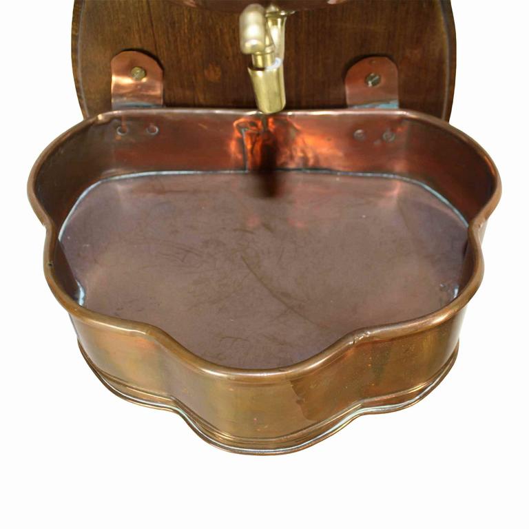 French Copper Lavabo on Walnut Wall Mount, circa 1890 For Sale at ...