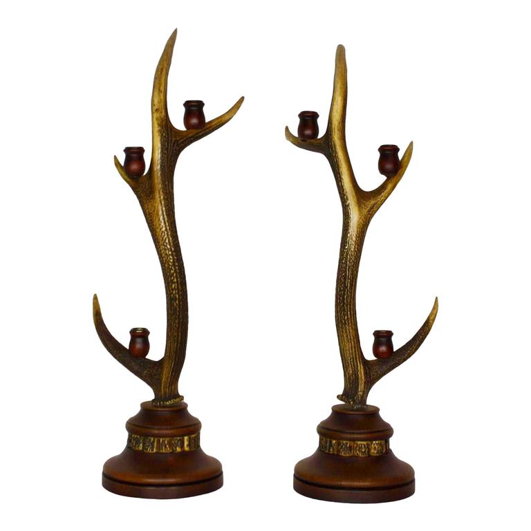 Red Stag Candelabra, Set of Two at 1stDibs