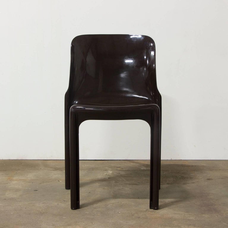 1969, Vico Magistretti for Artemide, Set of Four Brown Selene Chairs at ...