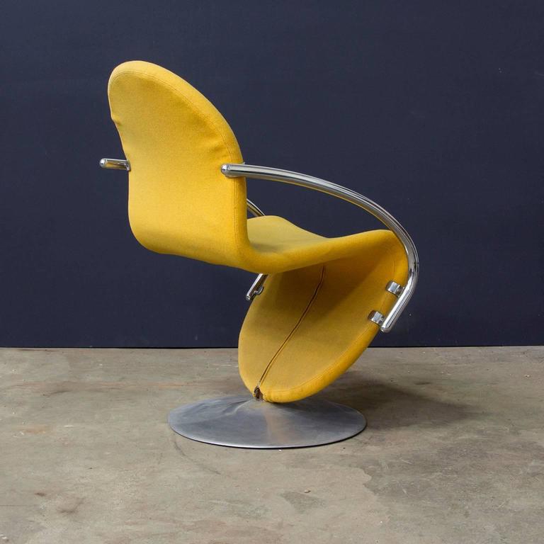 1973, Verner Panton, 1-2-3 Series Side Chair in Yellow Fabric For Sale ...