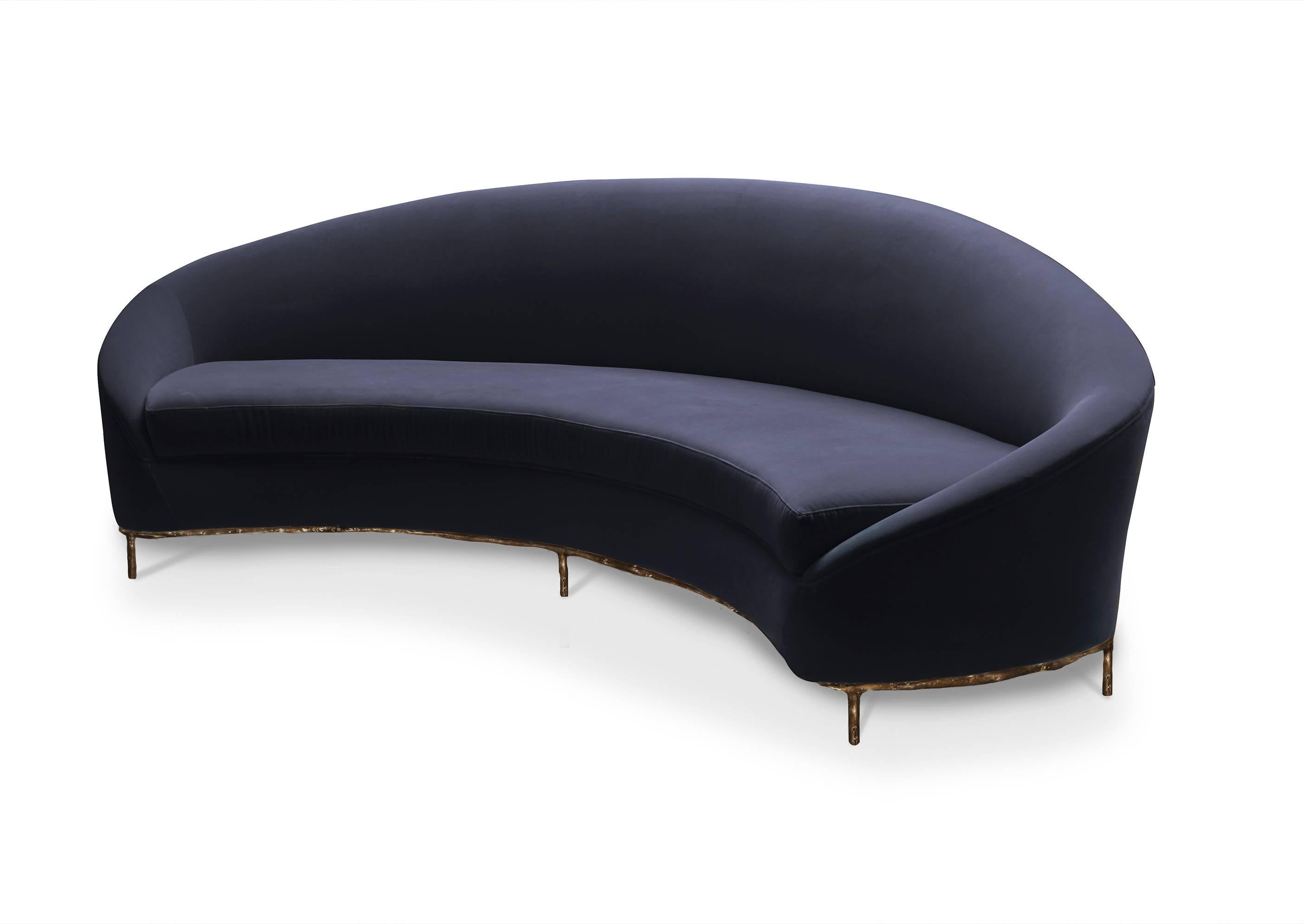 European Modern Velvet and Bronze Vamp Curvilinear Lounge by Koket For ...