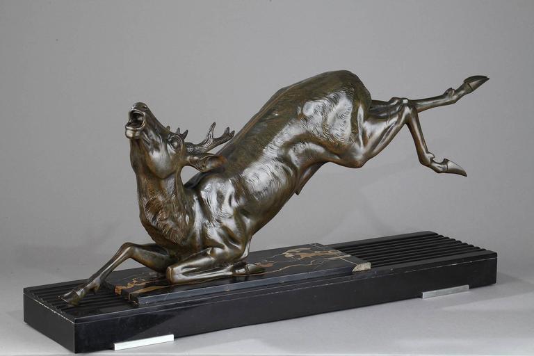 Art Deco Bronze Sculpture "Fallen Stag" by Pierre Hugonnet at 1stdibs