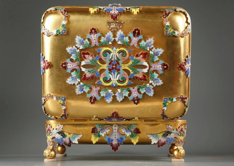 19th Century Jewelry Box in Gilt Bronze and Polychrome Enamel at 1stDibs
