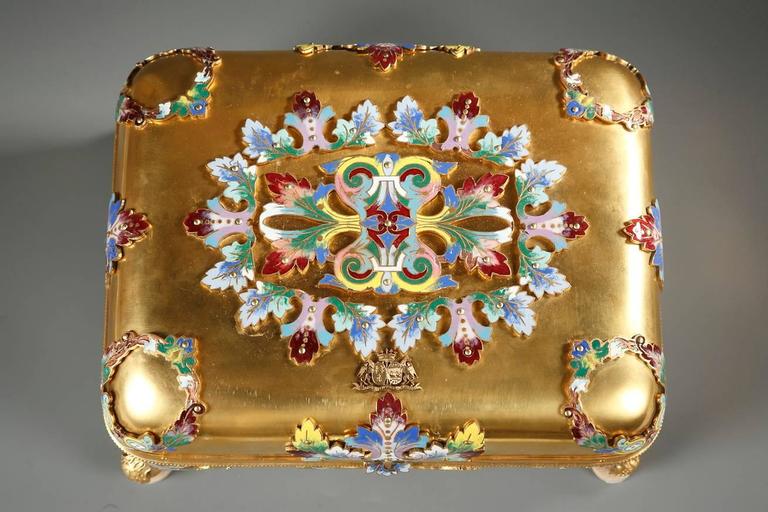 19th Century Jewelry Box in Gilt Bronze and Polychrome Enamel at 1stDibs