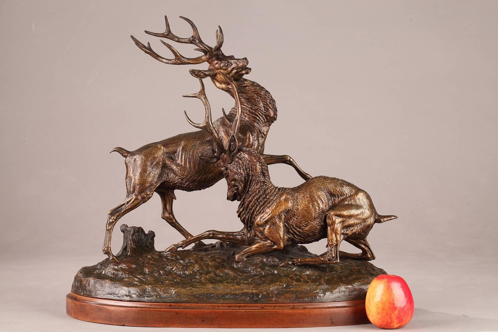 Bronze Group "Combat de cerfs" by Édouard-Paul Delabrièrre at 1stDibs