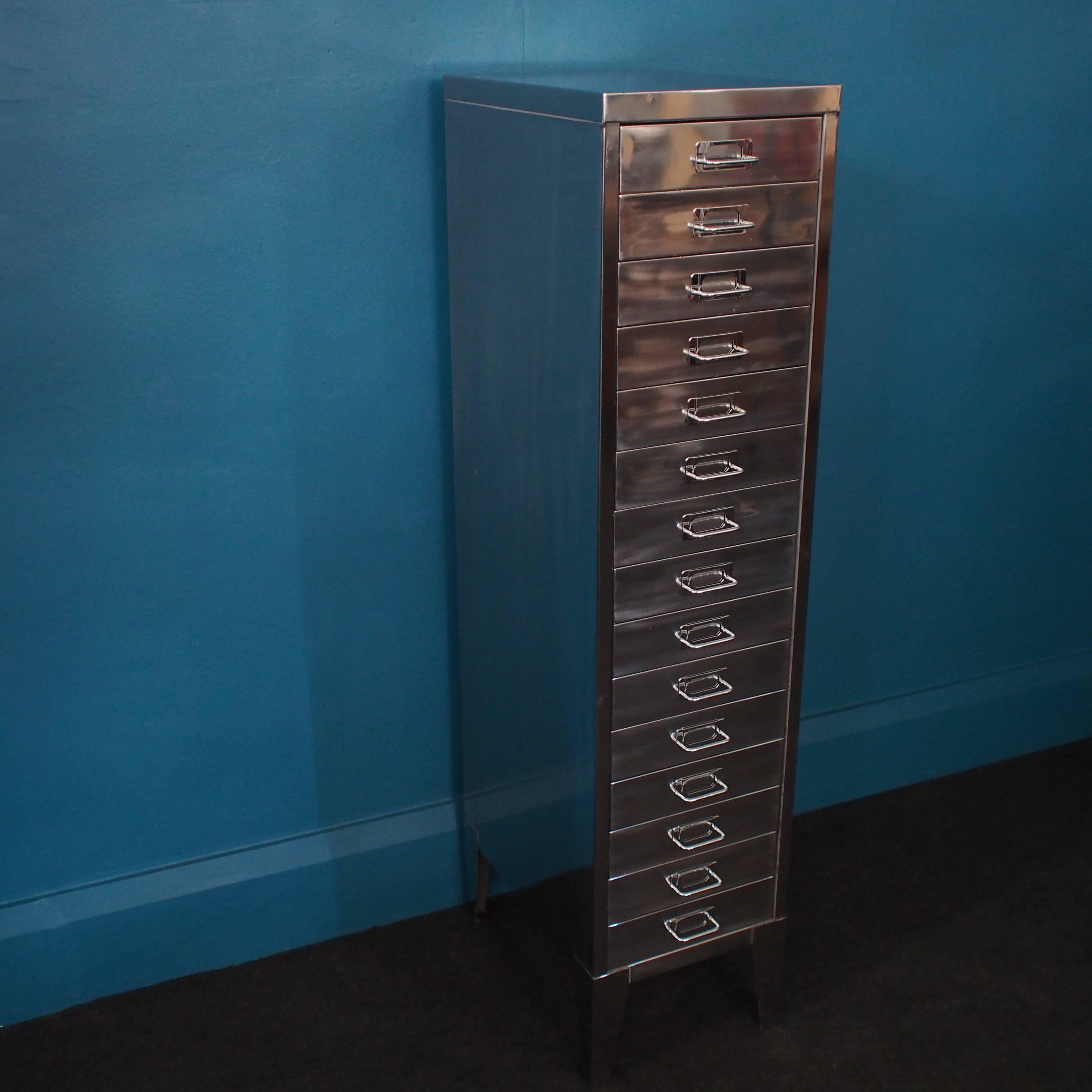 Tall English Polished Steel Filing Cabinet with Tapered Legs, circa ...