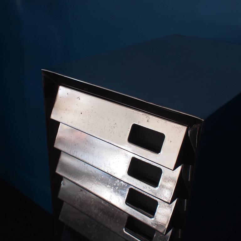 Old Polished Steel Filing Cabinet Set on Angular Base, circa 1930 For ...