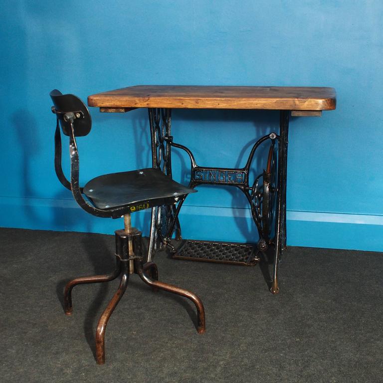 Singer Desk with Reclaimed Plank Top at 1stDibs