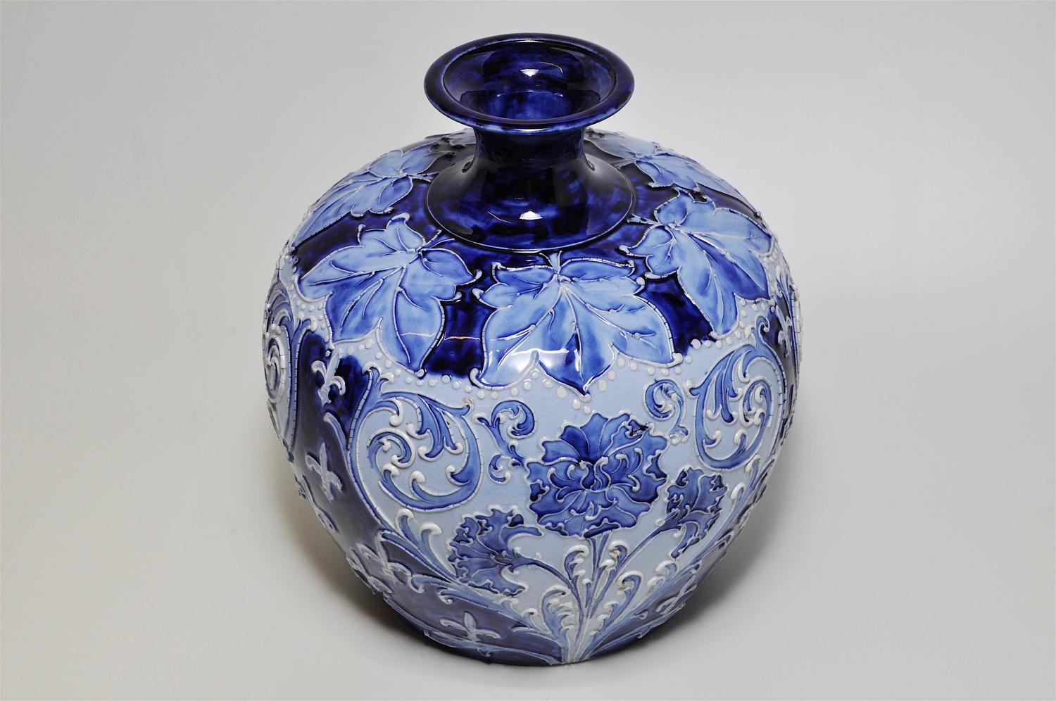 Large Rare Florian Ware Moorcroft Macintyre Blue Vase Pot Art Pottery ...