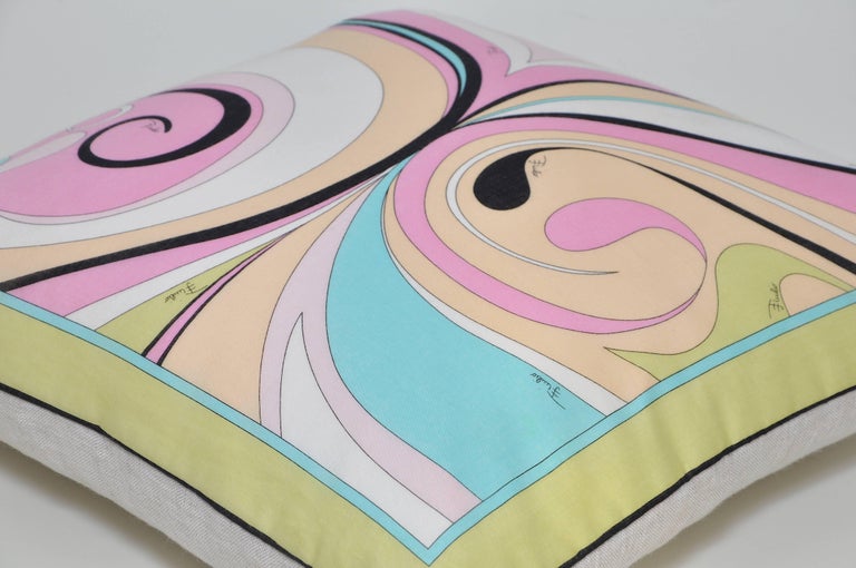Vintage Pucci Pink Yellow Geometric Fabric and Irish Linen Cushion ...