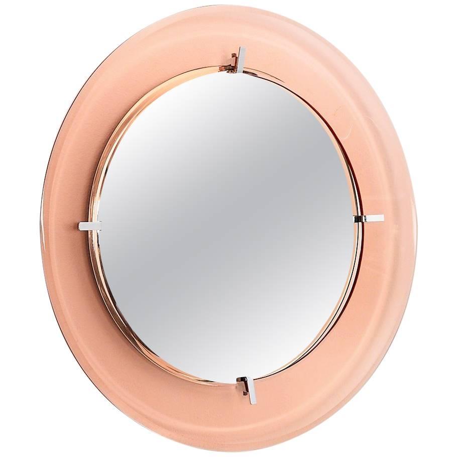 Italian Pink Rose Glass Wall Mirror from Cristal Arte, 1970s at 1stDibs