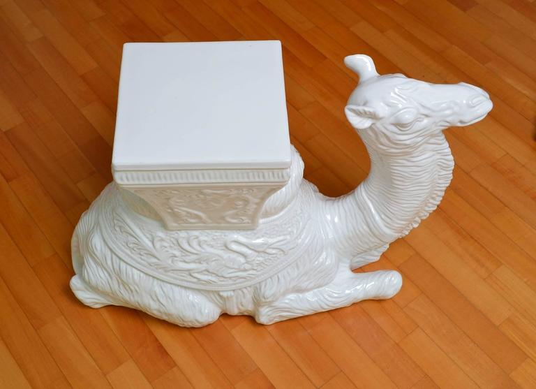 Decorative White Ceramic Camel Garden Stool Side Table Plant Stand ...