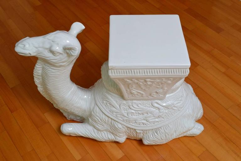 Decorative White Ceramic Camel Garden Stool Side Table Plant Stand ...