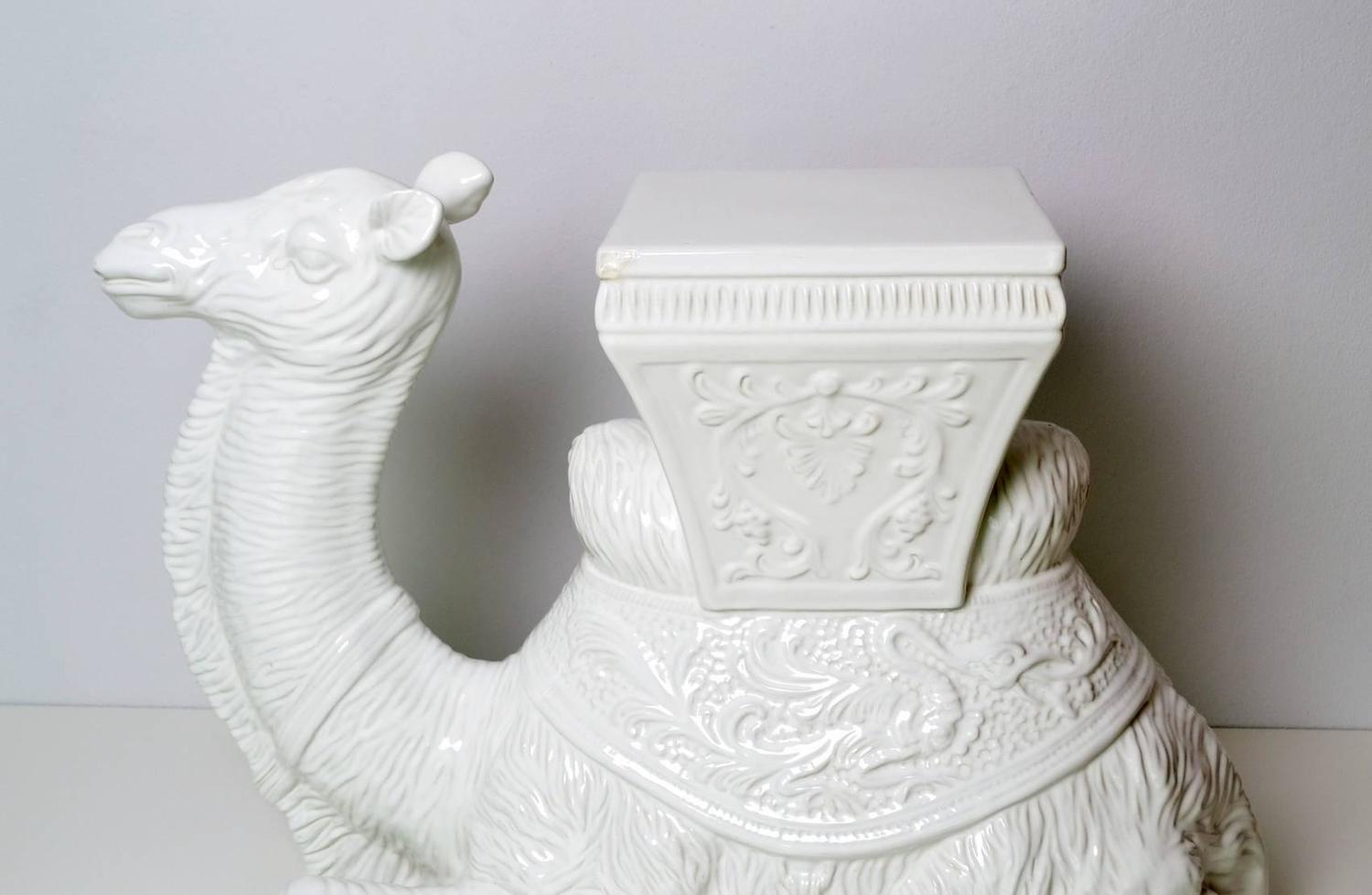 Decorative White Ceramic Camel Garden Stool Side Table Plant Stand ...