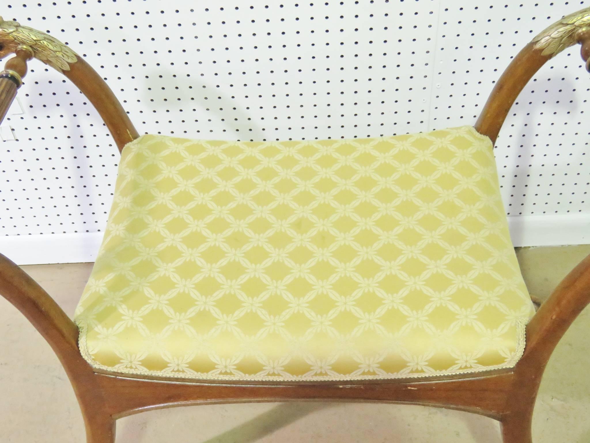 Regency Style Upholstered Bench with Eagles Heads For Sale at 1stDibs