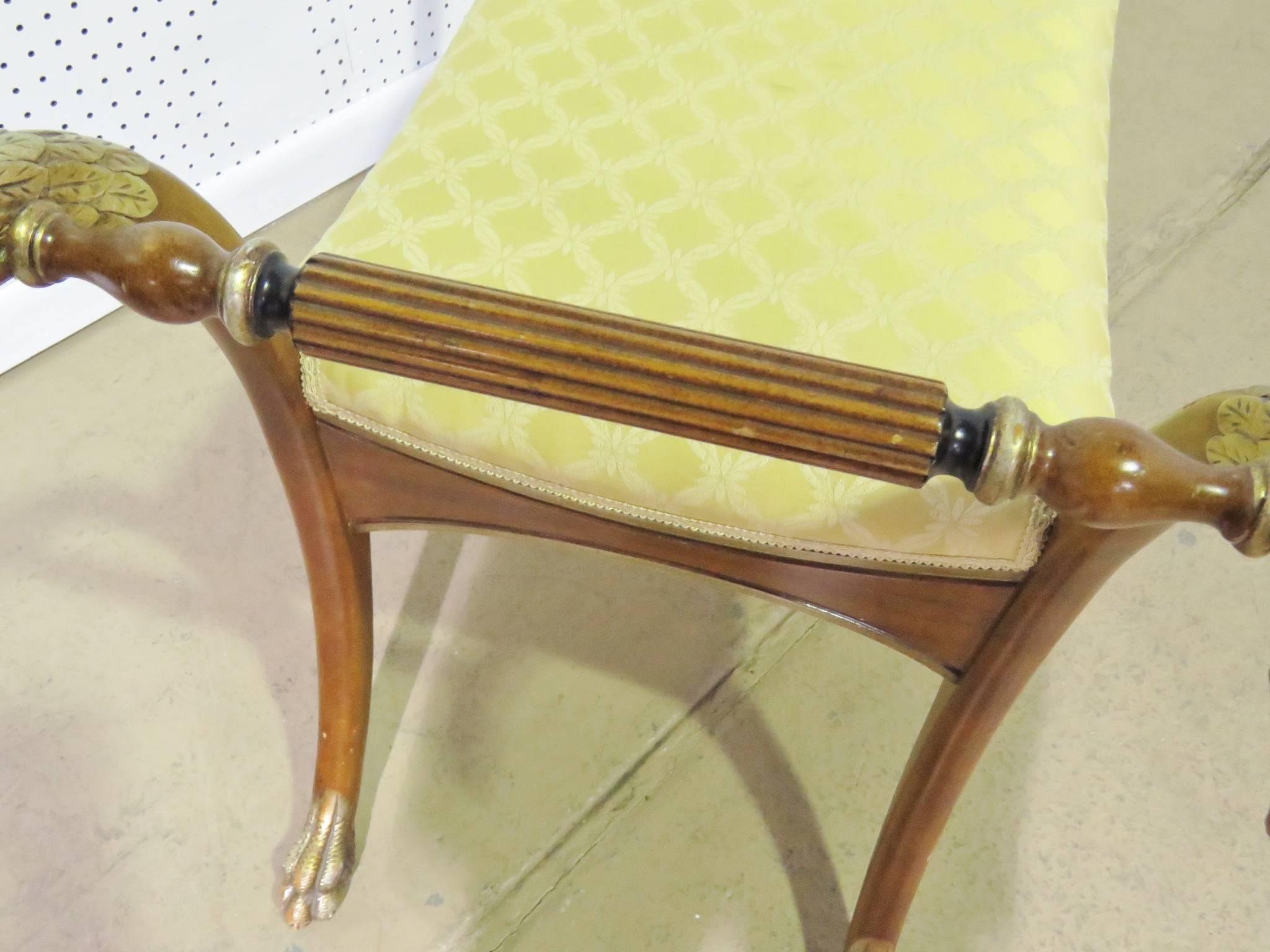 Regency Style Upholstered Bench with Eagles Heads For Sale at 1stDibs