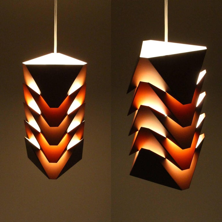 EKKO Pendant by Louis Weisdorf for Lyfa, 1968, Brown and Orange Ceiling ...
