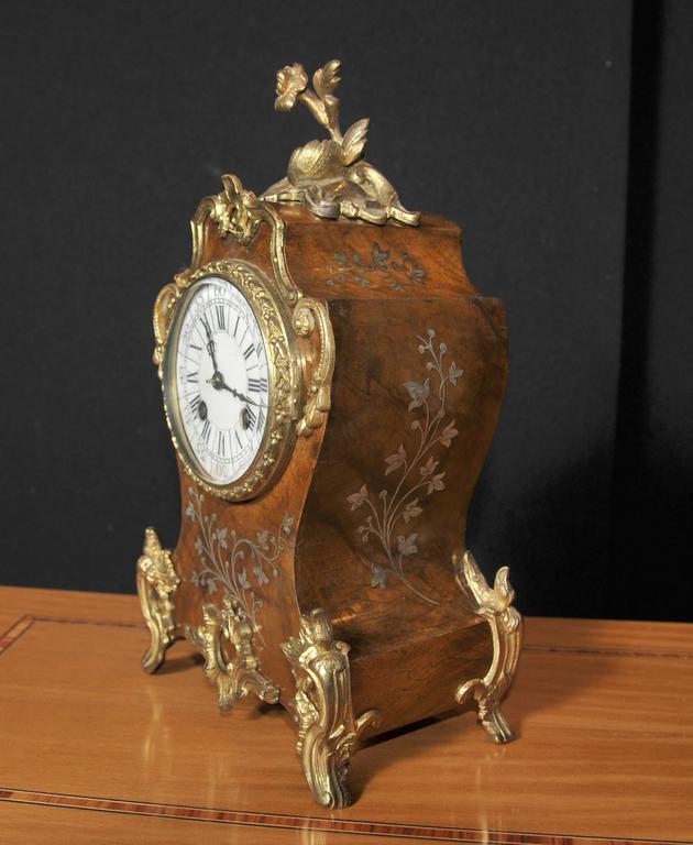 French Empire Antique Rococo Mantle Clock Mother-of-Pearl Inlay at 1stDibs