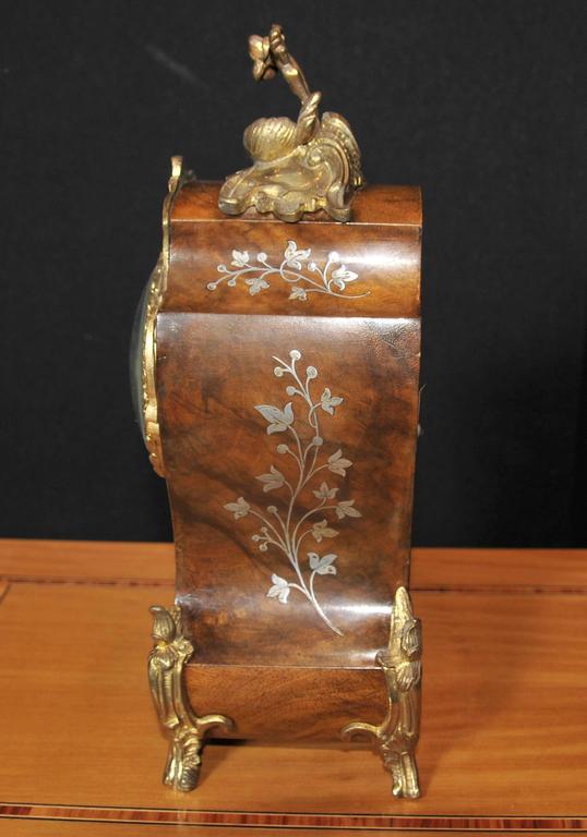 French Empire Antique Rococo Mantle Clock Mother-of-Pearl Inlay at 1stDibs