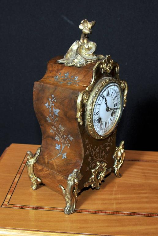 French Empire Antique Rococo Mantle Clock Mother-of-Pearl Inlay at 1stDibs