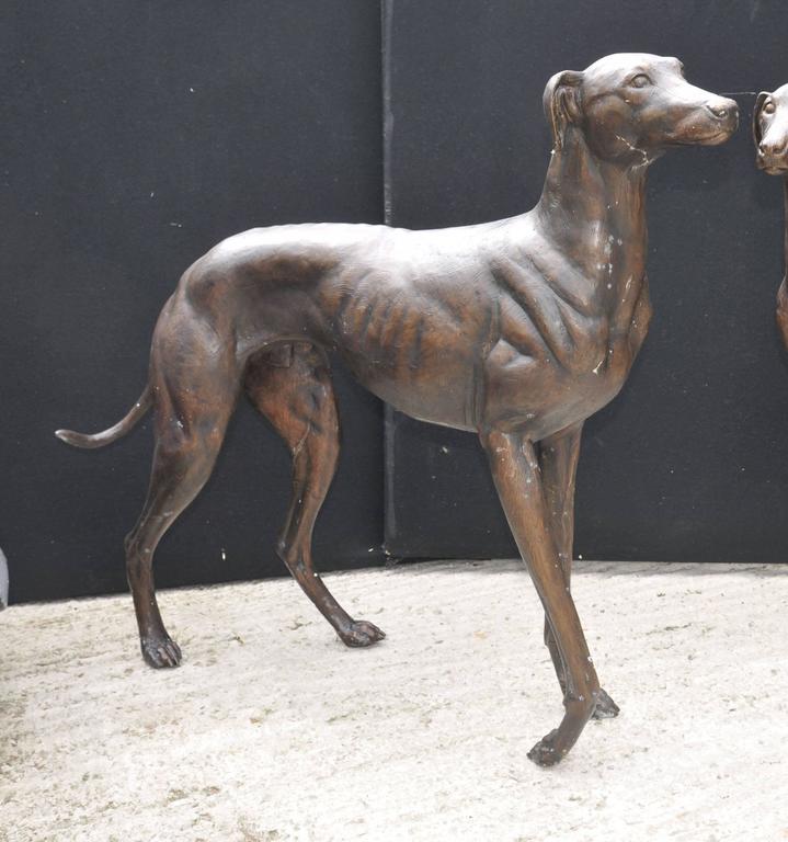 Pair of Lifesize Bronze Greyhounds Art Deco Dogs For Sale at 1stDibs