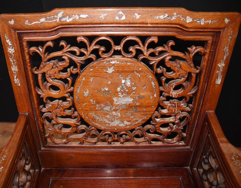 Pair of Antique Chinese Hardwood Armchairs Mother-of-Pearl Inlay Chair ...