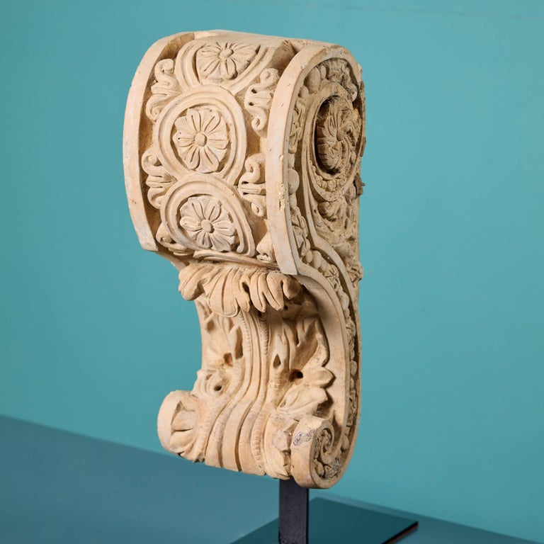 Set of 2 Ornate Terracotta Corbels Mounted on Stands For Sale at 1stDibs