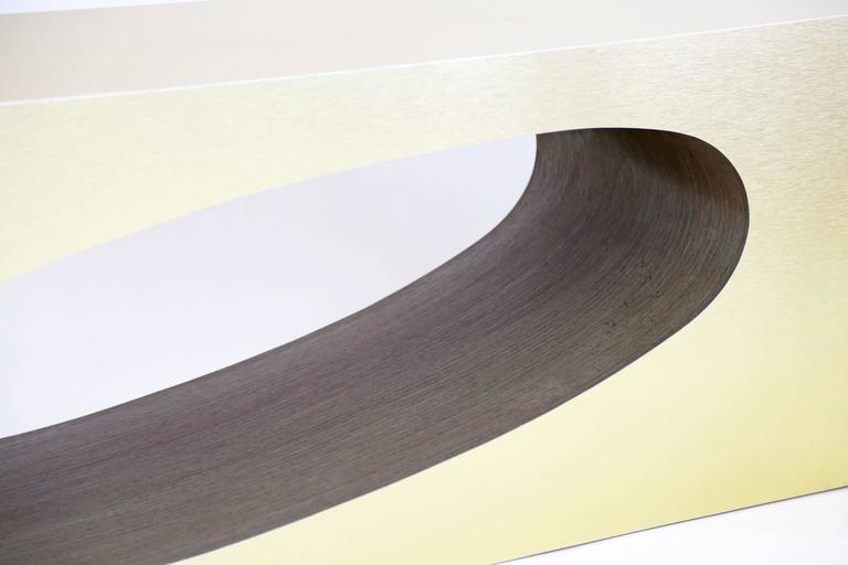 Sentient Orbit Console in Brass Laminate and Walnut Veneer at 1stDibs