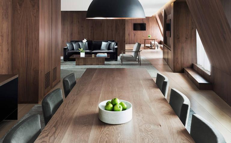 Shimna Hardwood Black Walnut Communal Farmhouse Table For Sale at ...